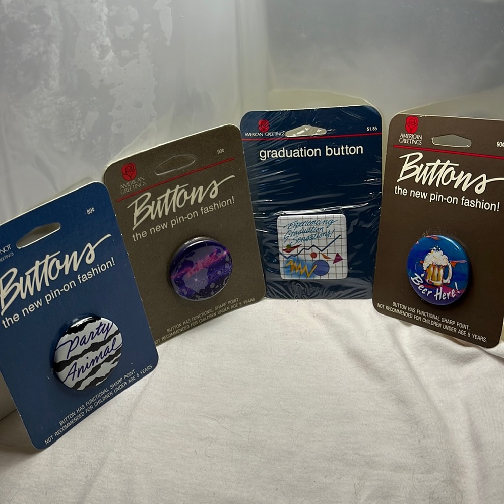 1980’s Vintage Buttons New In Package 4 Different Bad… - Gem